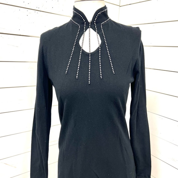 Reba | Tops | Reba Black Rhinestone Top Long Sleeve Small | Poshmark